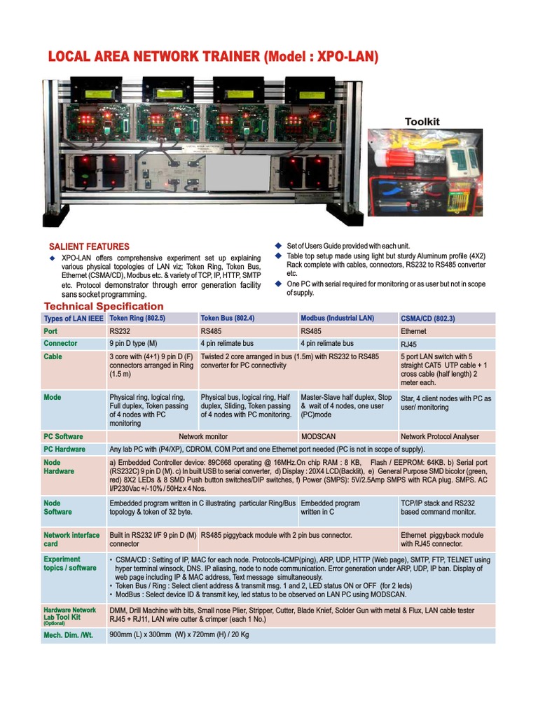 Local Area Network Trainer (Model: Xpo-Lan) : Technical Specification | PDF | Ethernet | Local ...