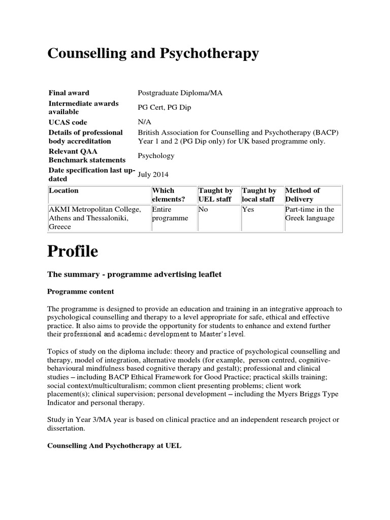 BACP Accredited Counselling Program | PDF | Psychotherapy | Thesis