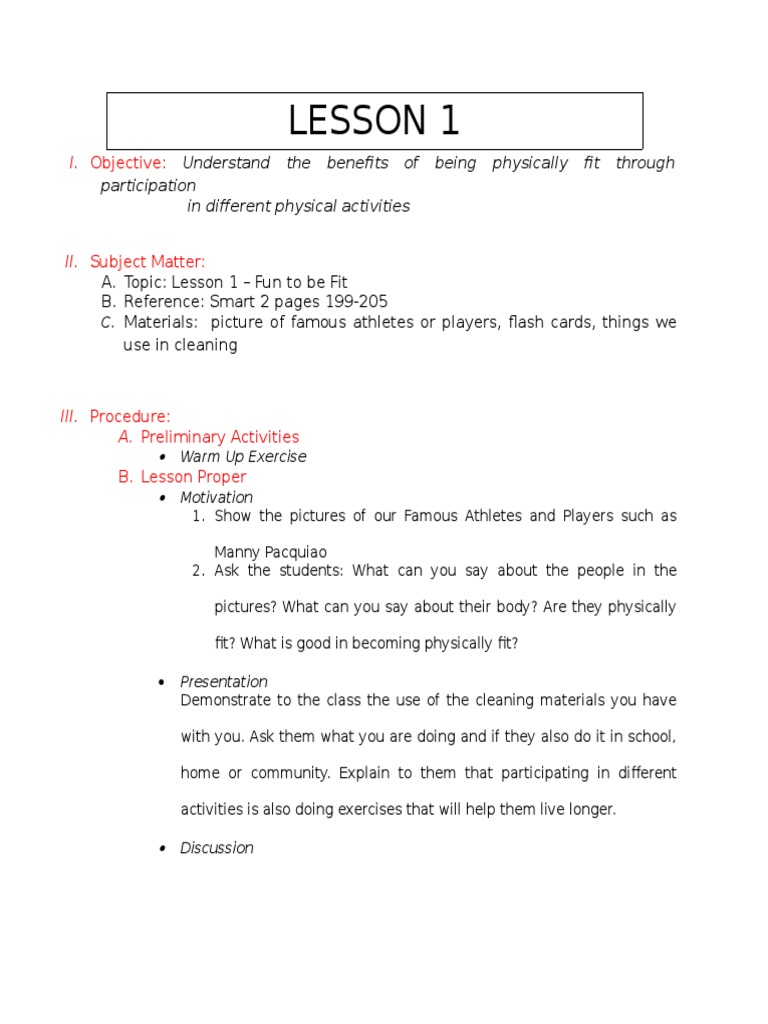 Lesson Plan in Physical Education | PDF | Lesson Plan | Teaching