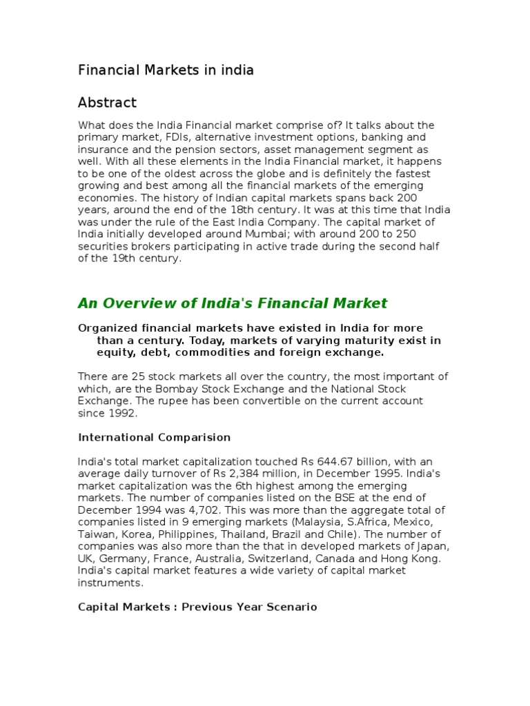 Overview of India's Financial Markets | PDF | Financial Markets | Stocks
