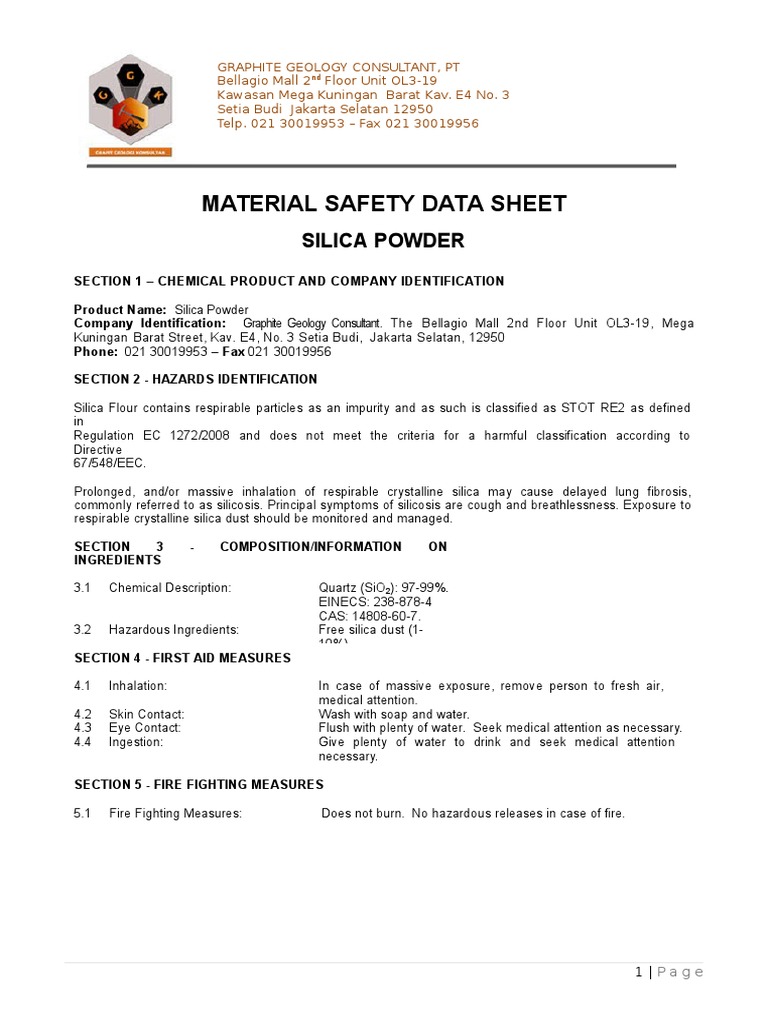 MSDS Silica Powder | PDF | Silicon Dioxide | Dust