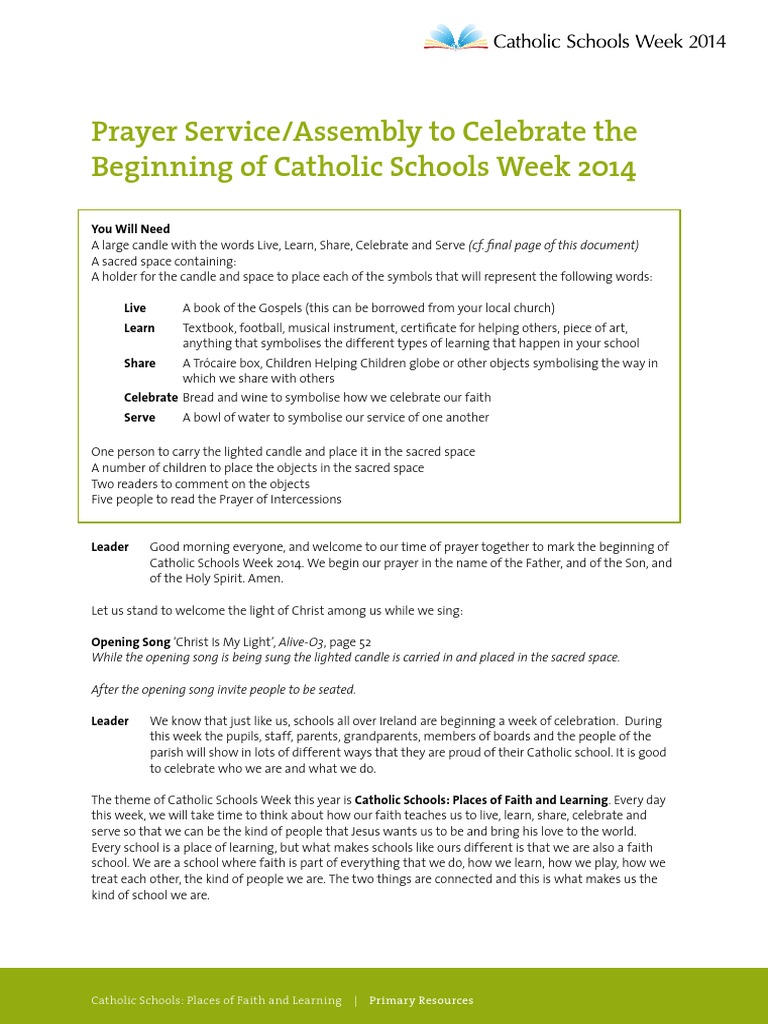 Opening-Prayer-Service - Catholic Schools Week 2014 | PDF | Prayer ...