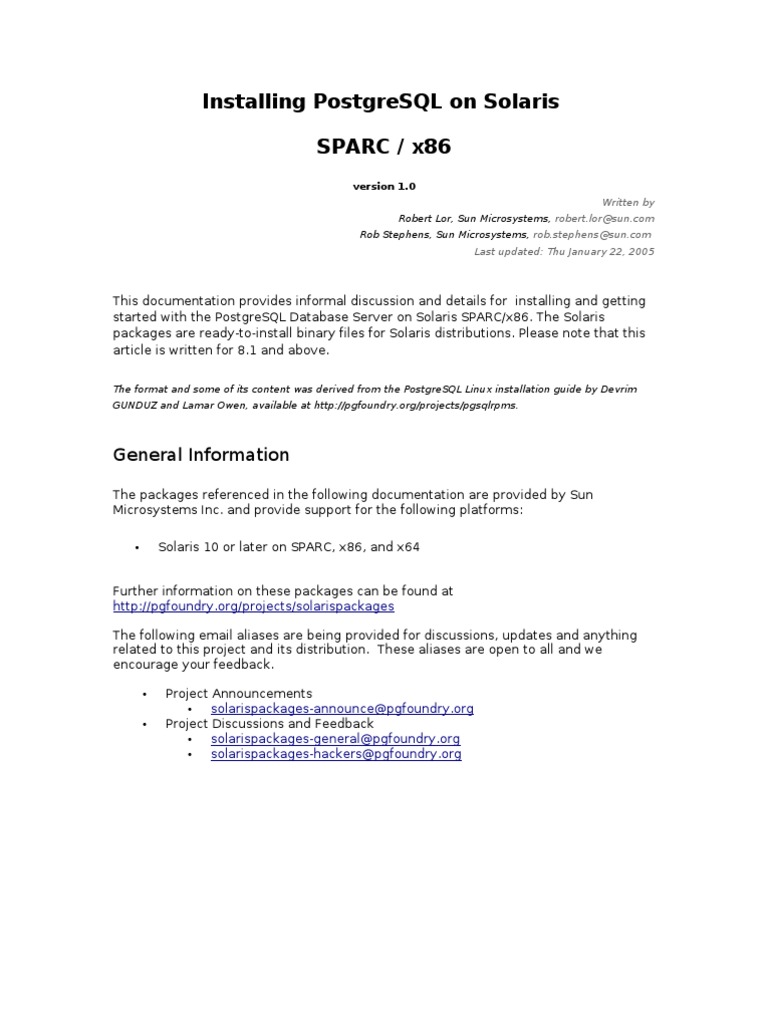 PostgreSQL Solaris PKG Installation | PDF | Postgre Sql | Utility Software
