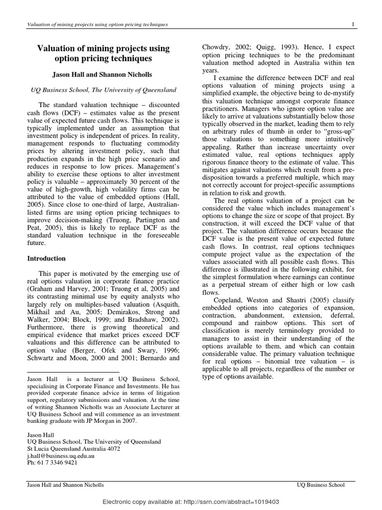 Valuation of Gold Mining Using Real Options PDF | PDF | Discounted Cash Flow | Valuation (Finance)