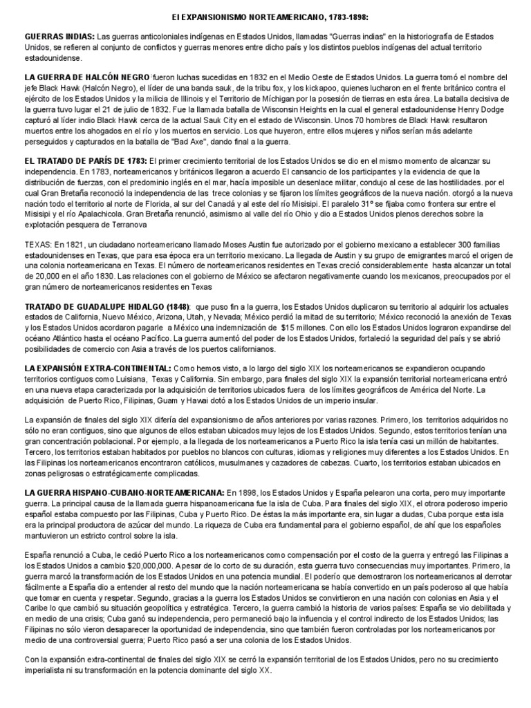 Expansionismo Norteamericano, 1783-1898 | PDF | Los Estados Unidos ...