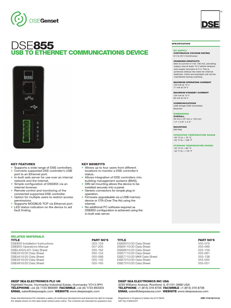 DSE855-Data-Sheet.pdf | Usb | Port (Computer Networking)