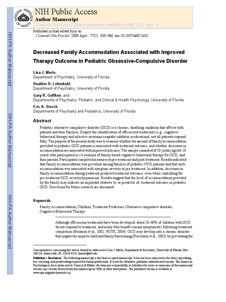Ocd Family TX | PDF | Obsessive–Compulsive Disorder | Cognitive ...