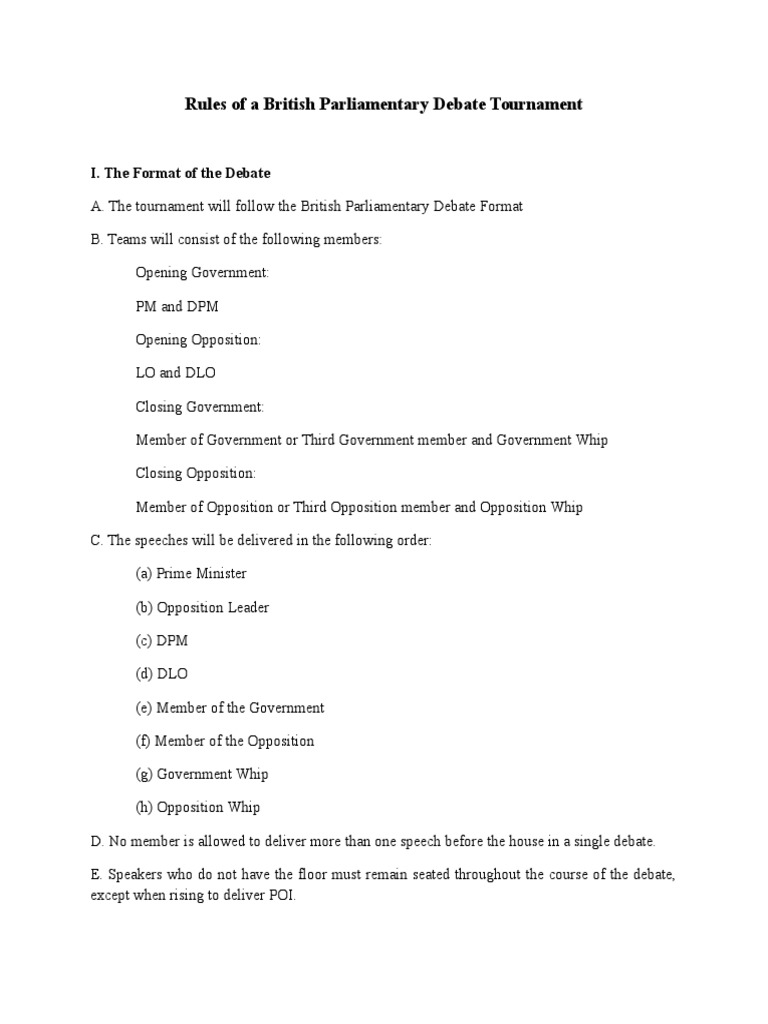 British Parliamentary Debate Rules | PDF | Public Sphere | Government