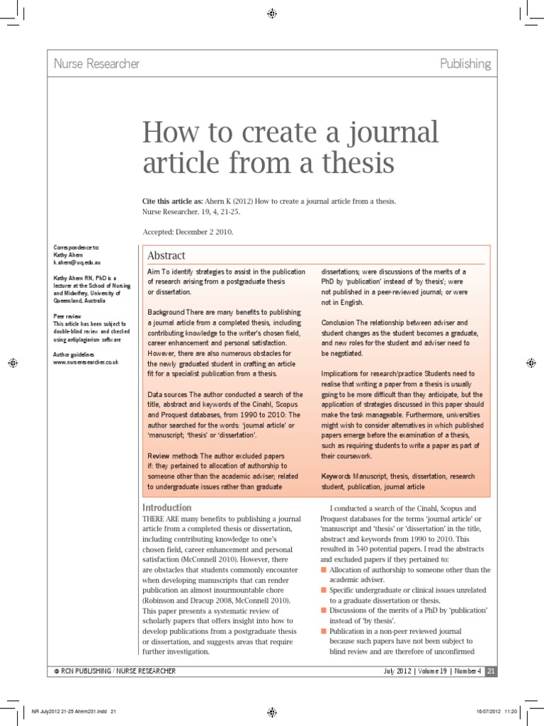 How To Create A Journal Article From A Thesis | PDF | Thesis ...