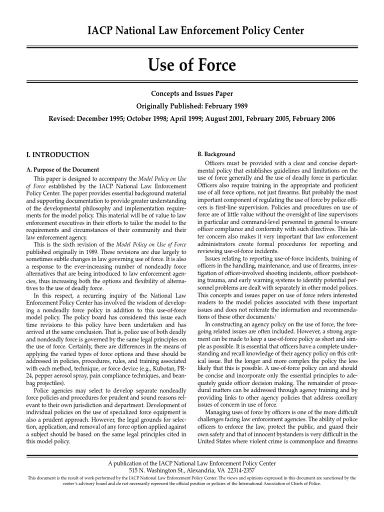 Use of Force Concepts and Issues Paper 06 | Deadly Force | Use Of Force