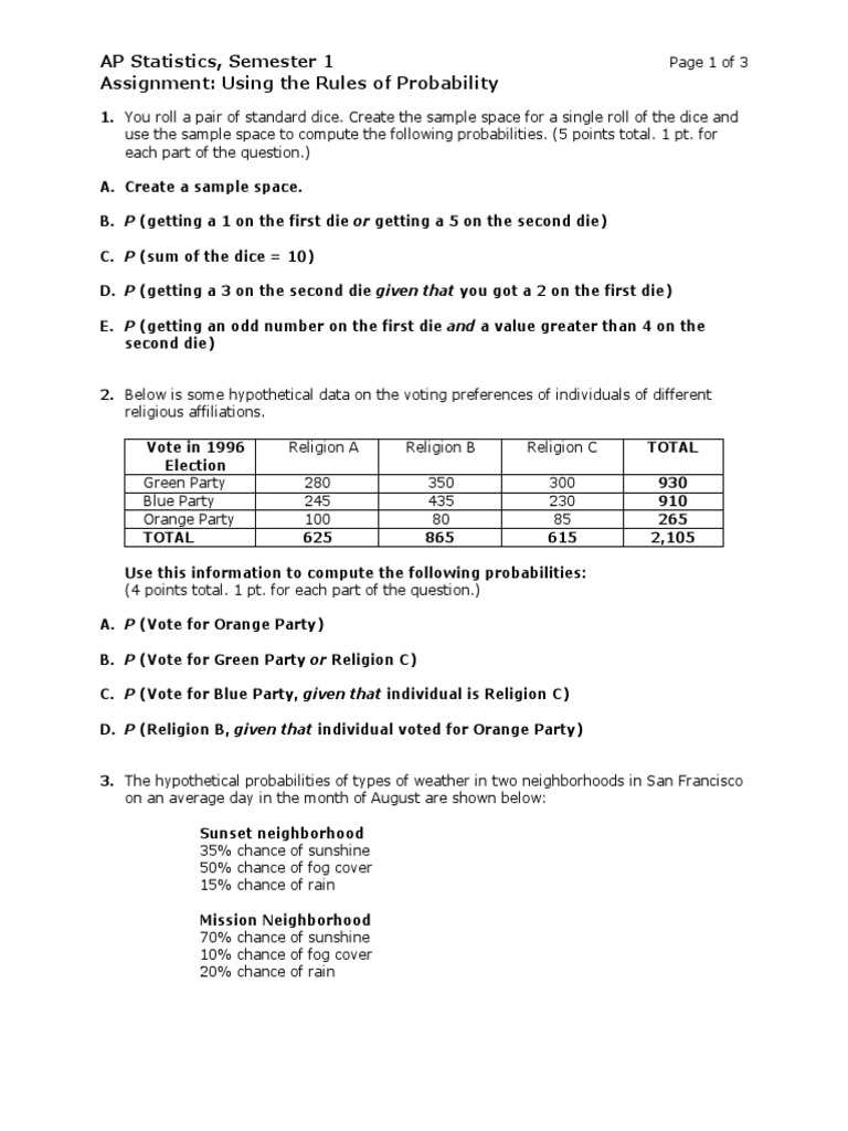 AP Statistics Problems #18 | PDF | Dice | Probability