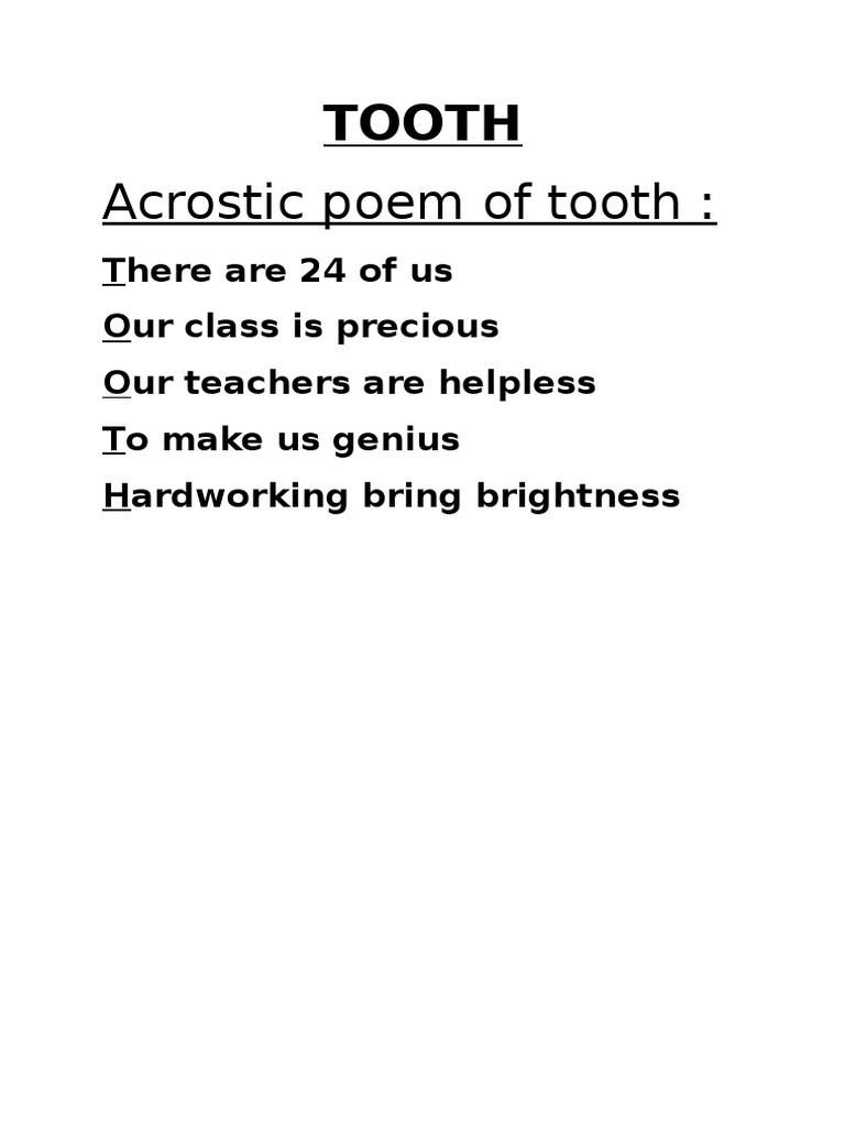 Acrostic Poem of Tooth | PDF
