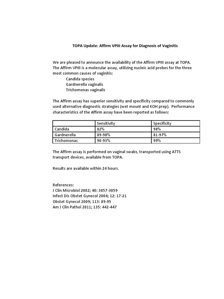 Affirm VPIII Assay for Vaginitis Diagnosis | PDF