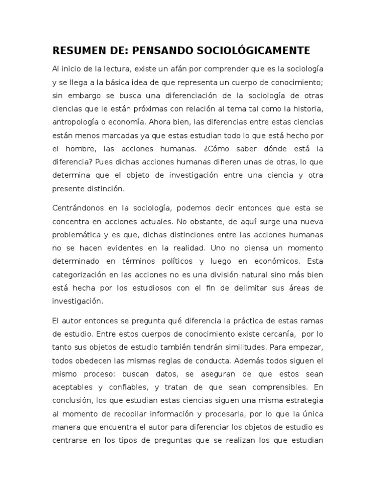 Pensando Sociológicamente: Un Resumen | PDF | Sociología | Science