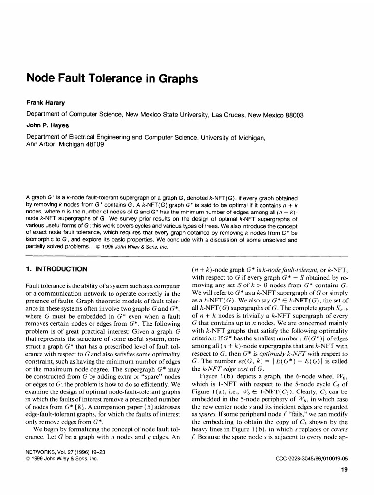 Node Fault Tolerance in Graphs: Frank Harary | PDF | Graph Theory ...