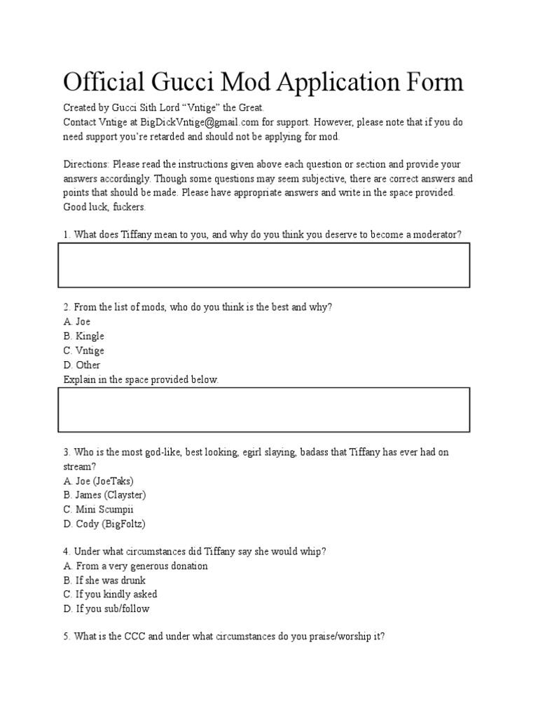 Official Gucci Mod Application Form | PDF