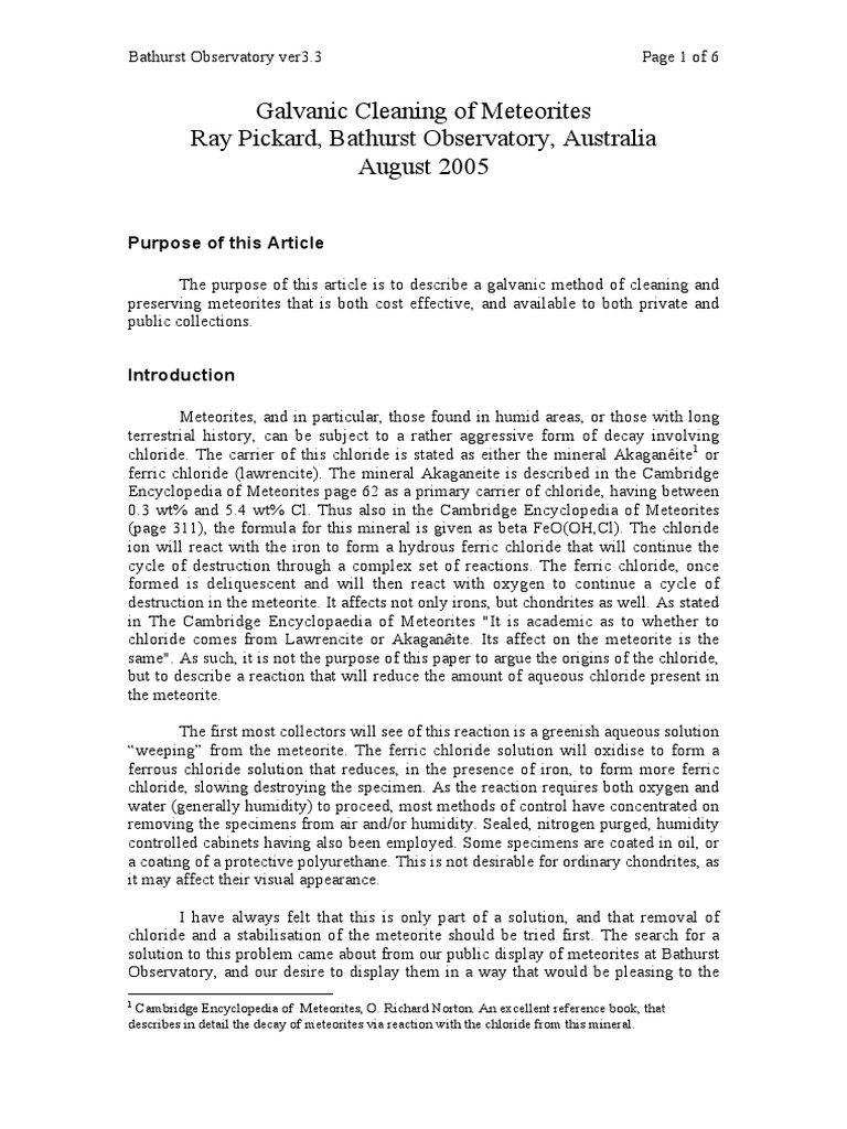 Galvanic Cleaning Method for Meteorites | PDF | Sodium Bicarbonate | Iron