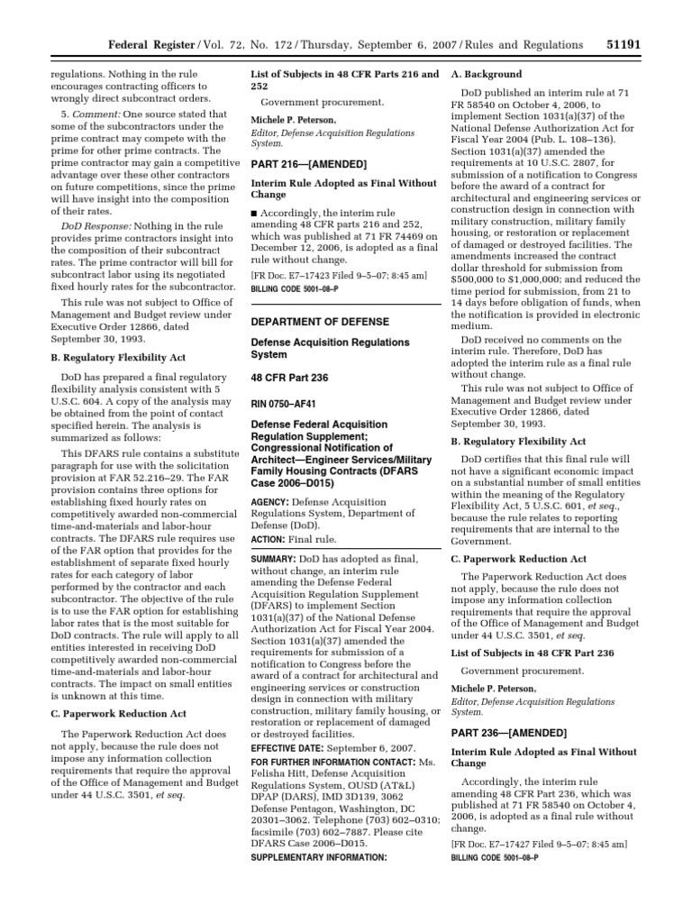 Rule: Acquisition Regulations: Architect-Engineer Services/military ...