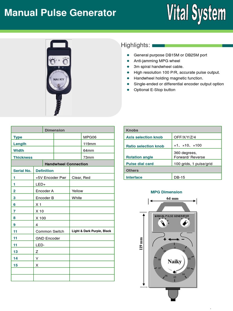 Manual Pulse Generator Specifications | PDF | Technology & Engineering
