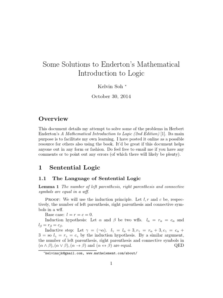 Some Solutions To Enderton Logic | PDF | Polynomial | Interpretation (Logic)