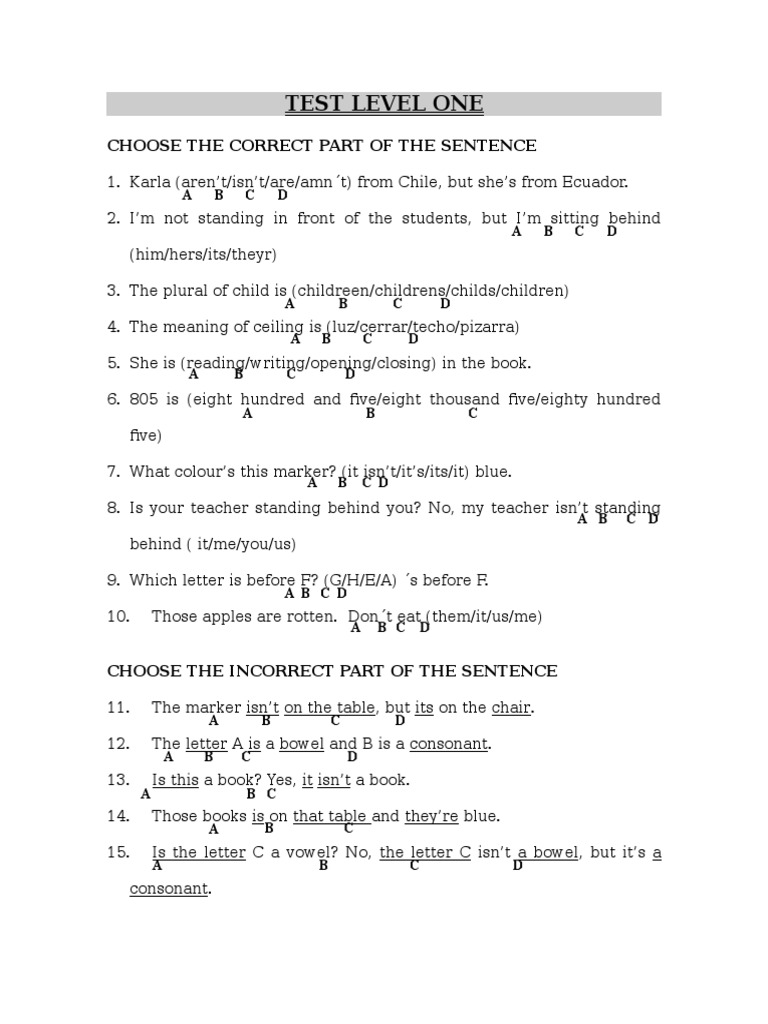 Test Differente Levels | Download Free PDF | Languages | Language Arts ...
