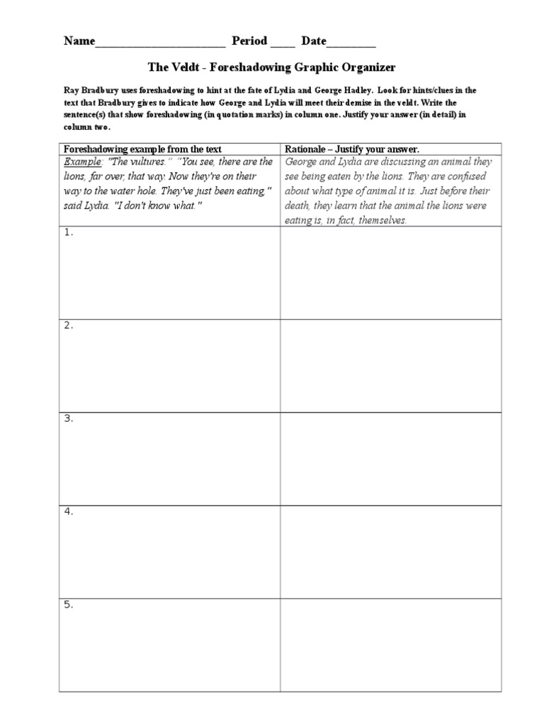 Foreshadowing Activity The Veldt | PDF