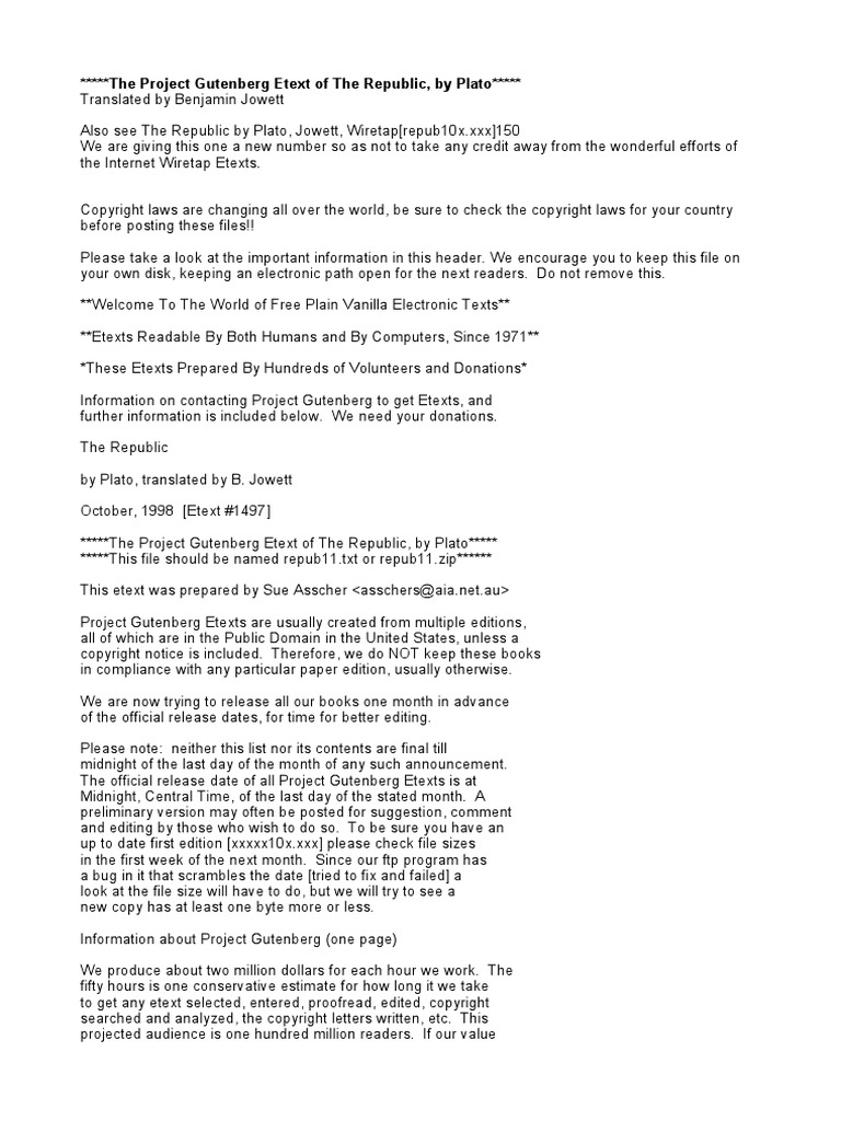 "The Republic by Plato - Etext" | PDF | Plato | Socrates