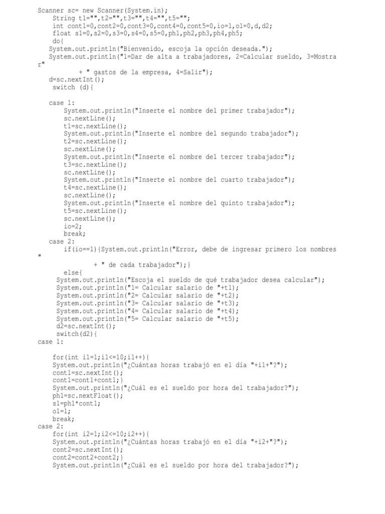 Programacion Java | PDF | Sueldos y salarios | Compensación laboral
