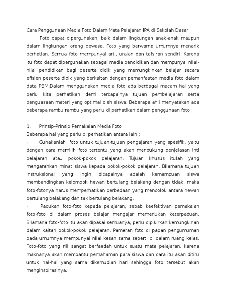 Penggunaan Foto di Pelajaran IPA SD | PDF | Karier & Perkembangan ...