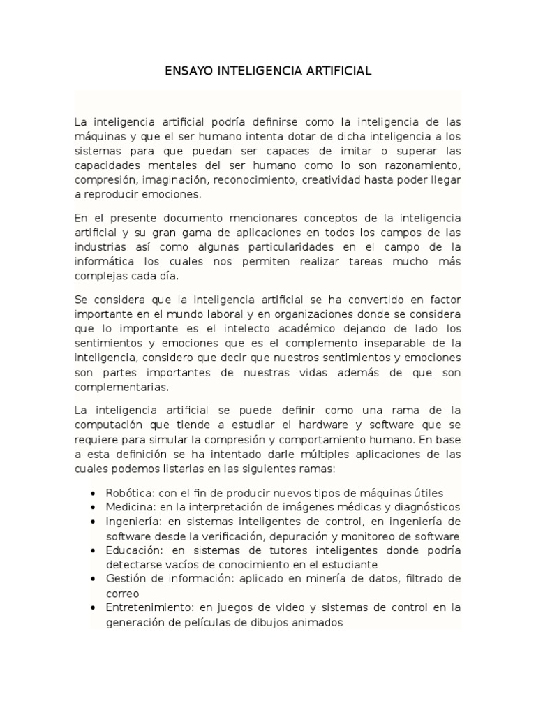 Ensayo Inteligencia Artificial | PDF | Inteligencia artificial ...