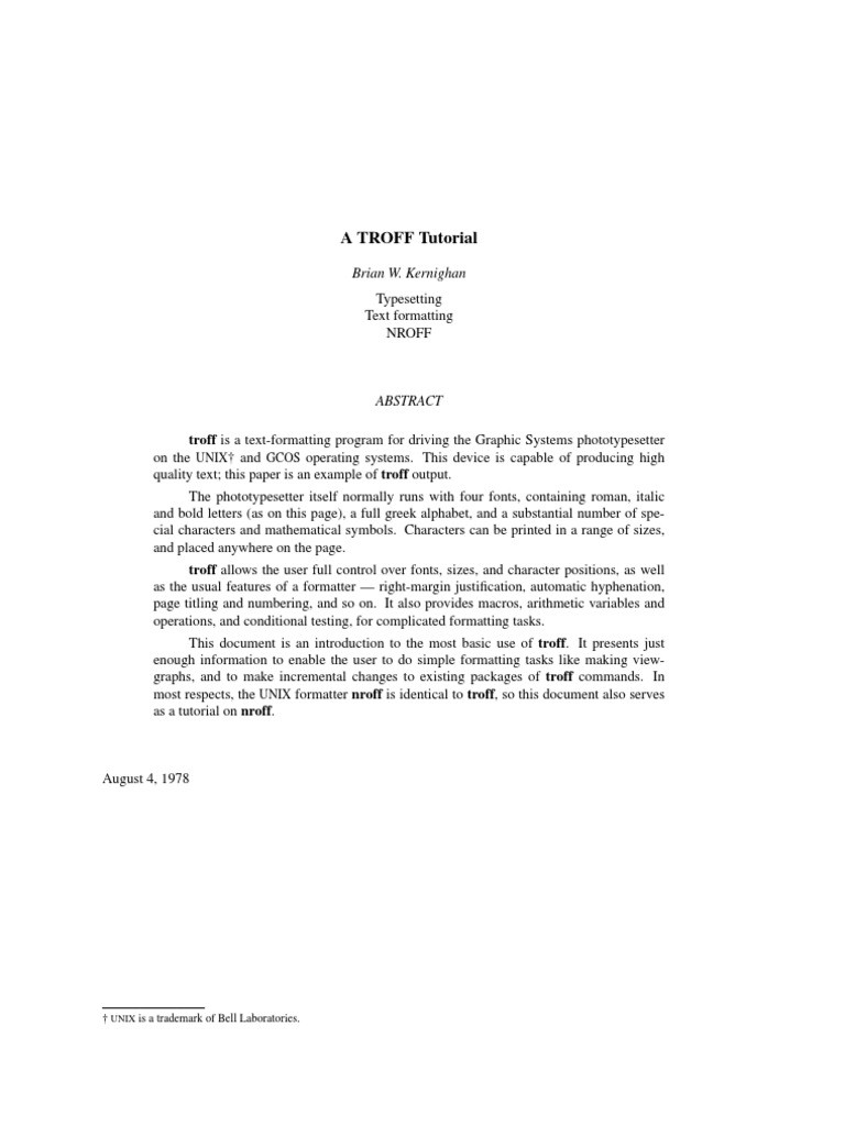 A TROFF Tutorial | PDF | Printing | Graphic Design