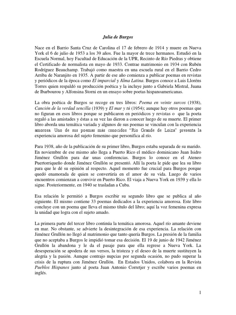 Poemas de Julia de Burgos | Ficción y literatura | Prueba gratuita de ...