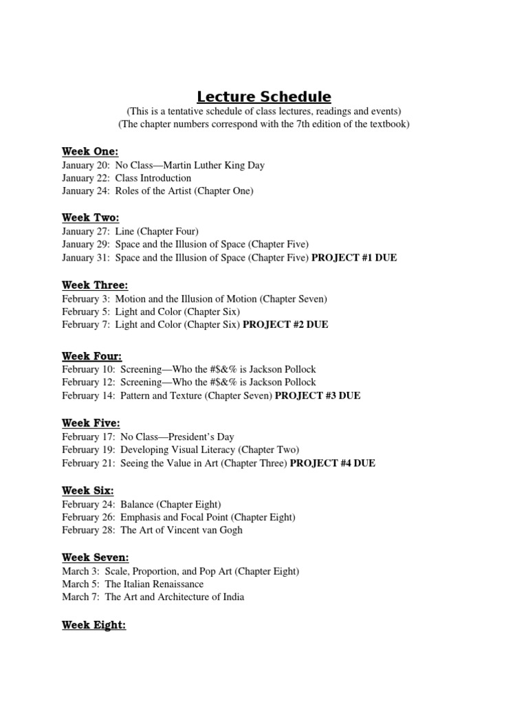 Art Lecture Schedule Overview | PDF | Politics | Art
