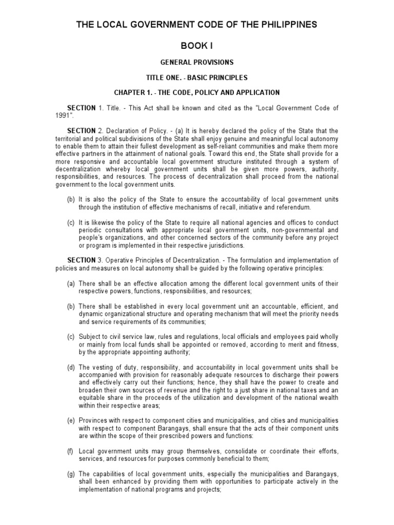 The Local Government Code of The Philippines | PDF | Local Government ...