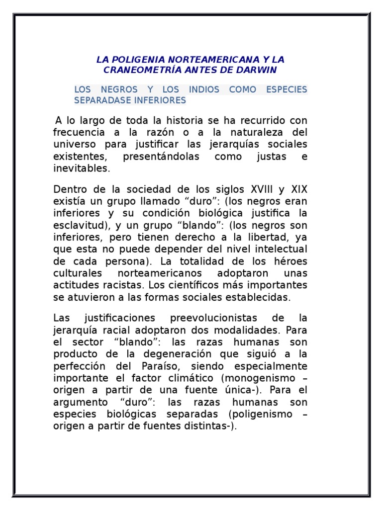 La Poligenia Norteamericana y La Craneometría Antes de Darwin 2 | PDF ...