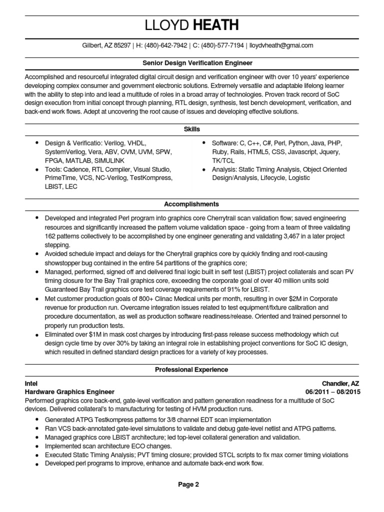 Senior Design Verification Engineer Resume | PDF | System On A Chip ...