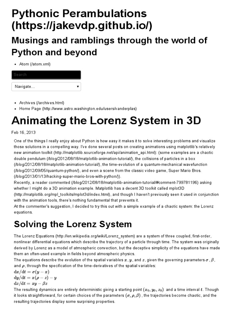 Animating The Lorenz System in 3D | PDF | Chaos Theory | Equations