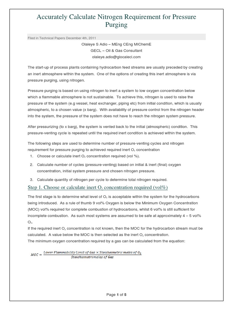 Accurately Calculate Nitrogen Requirement For Pressure Purging | PDF ...