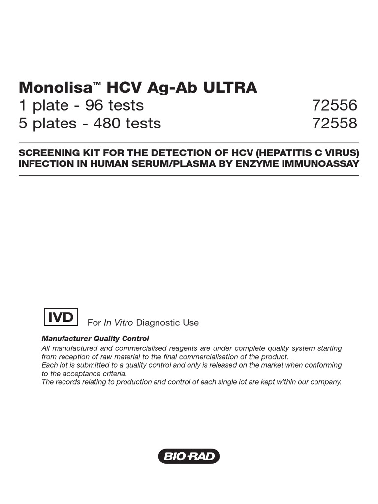 Monolisa™ HCV Ag-Ab ULTRA | Download Free PDF | Elisa | Coefficient Of ...