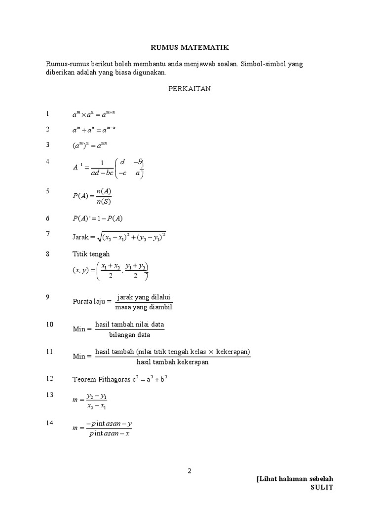 Rumus Matematik | PDF | Sains & Matematika