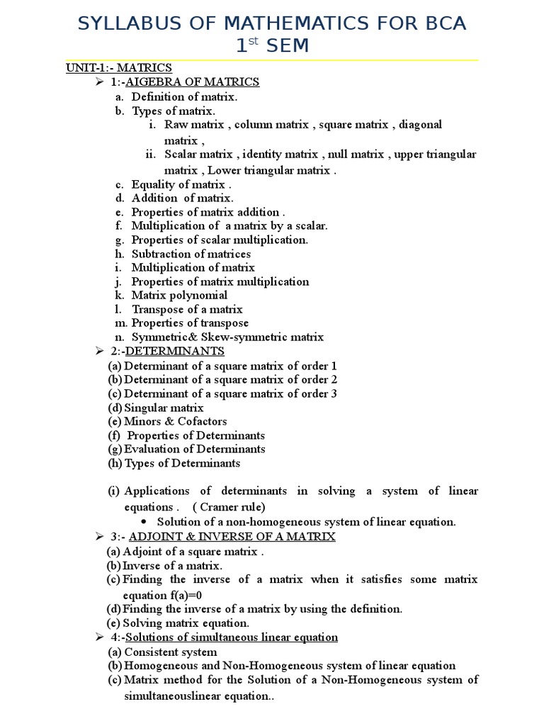 Bca s101 Math | PDF | Matrix (Mathematics) | Determinant