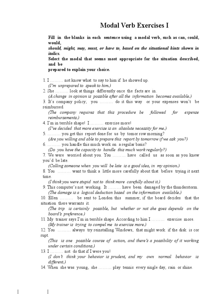 Modal Verbs I Exercise | PDF | Cognitive Science