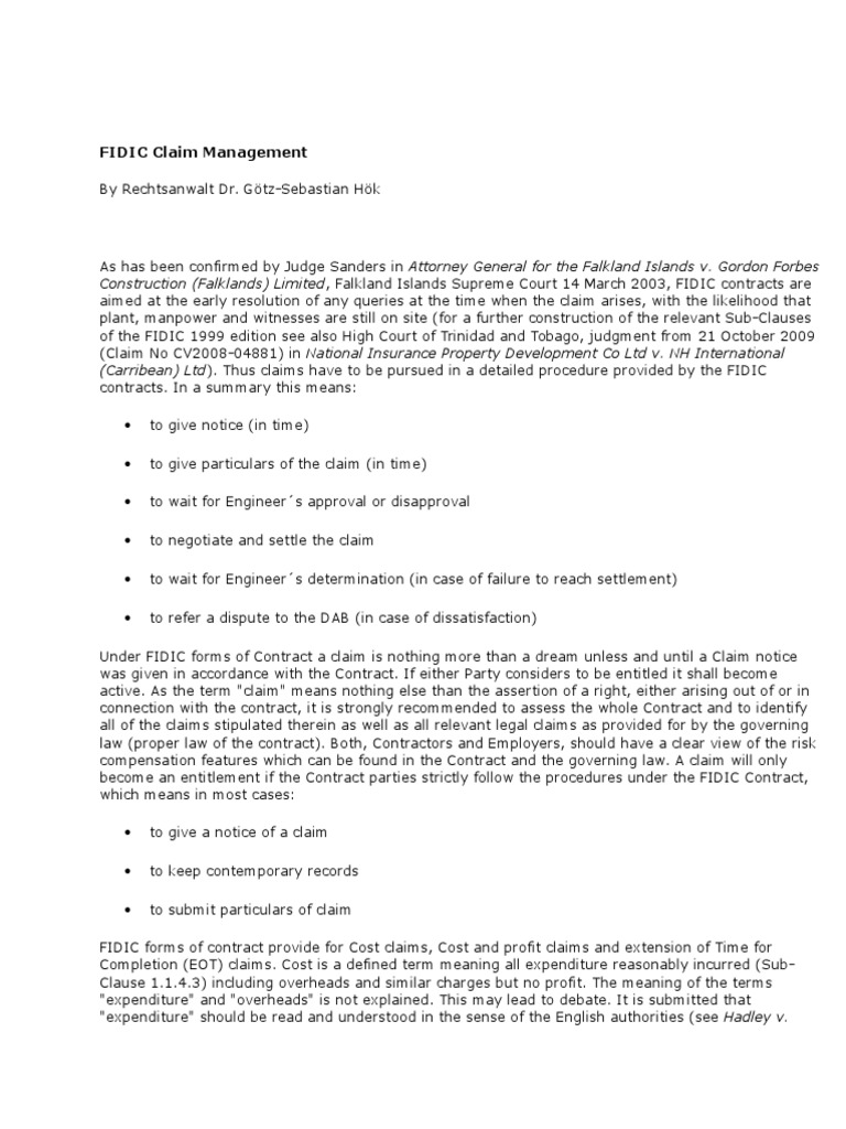 FIDIC Claim Management | PDF | Arbitration | Private Law