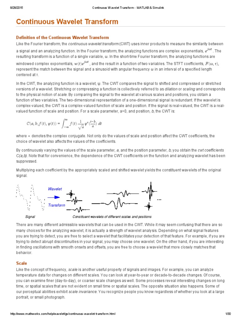 Continuous Wavelet Transform MATLAB & Simulink | PDF | Wavelet | Fourier Transform