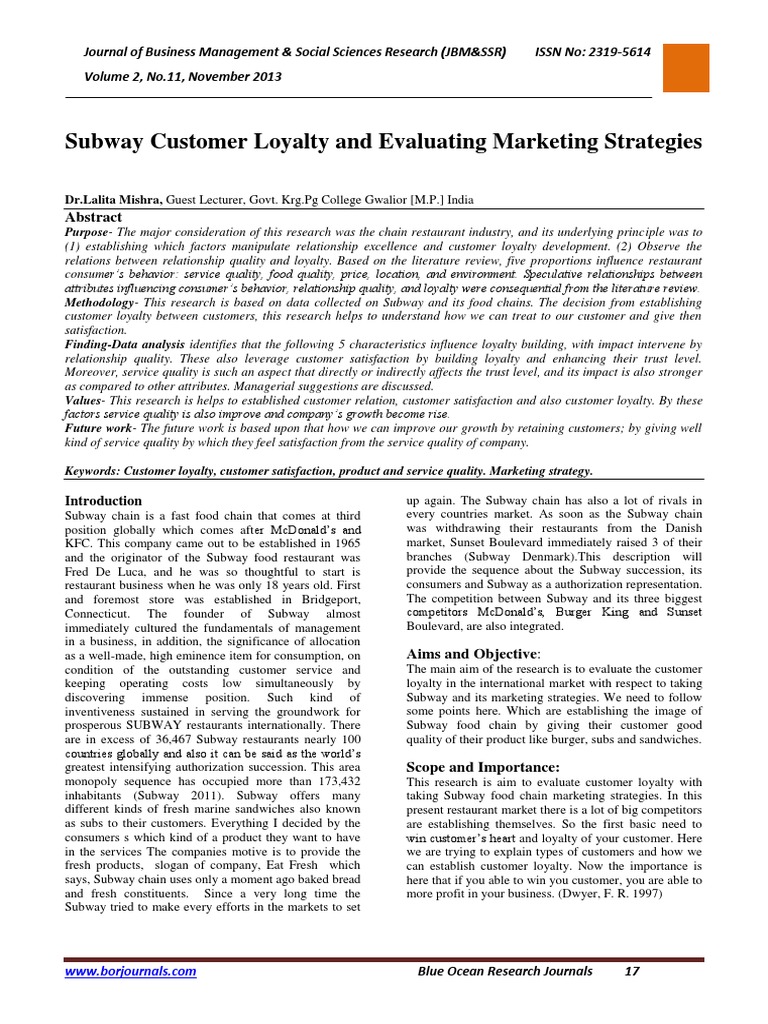 Subway Customer Loyalty Strategies | PDF | Target Audience | Promotion ...