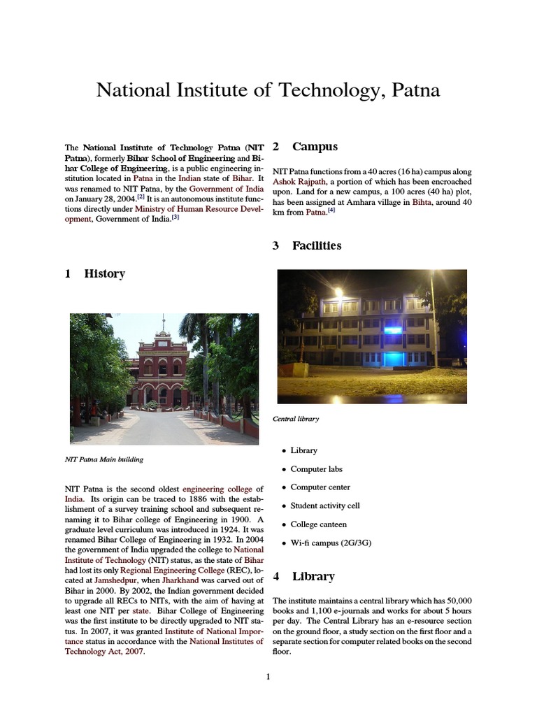 NIT Patna: A Comprehensive Overview | PDF