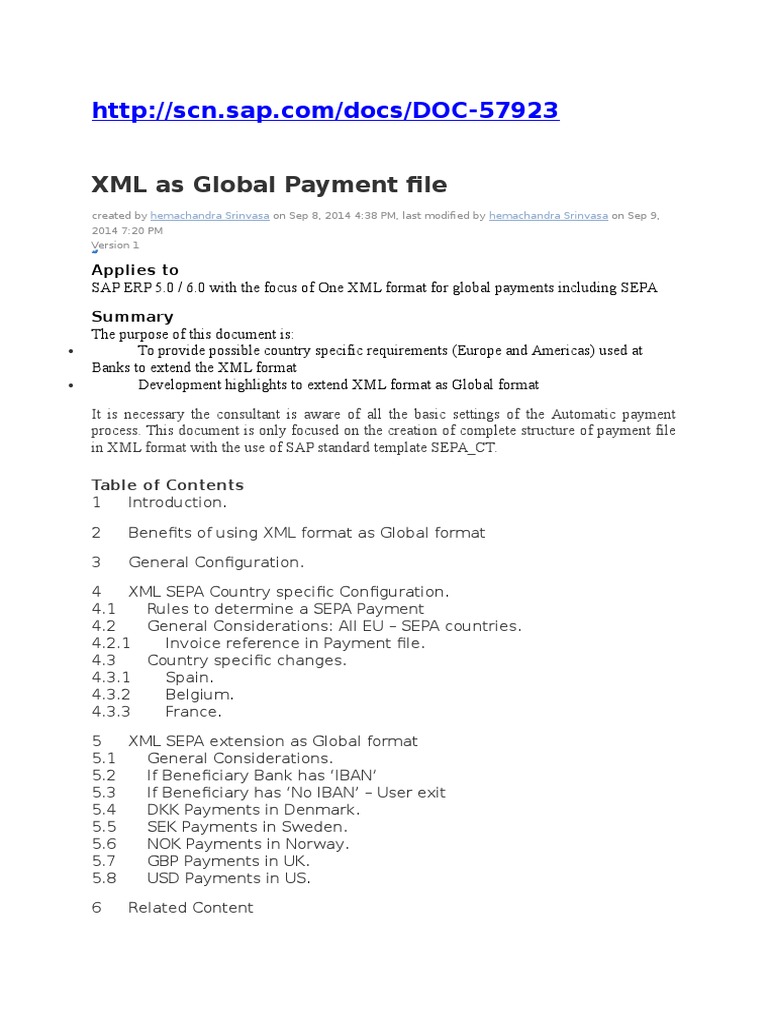 SAP FI XML As Global Payment File | PDF | Invoice | Payments