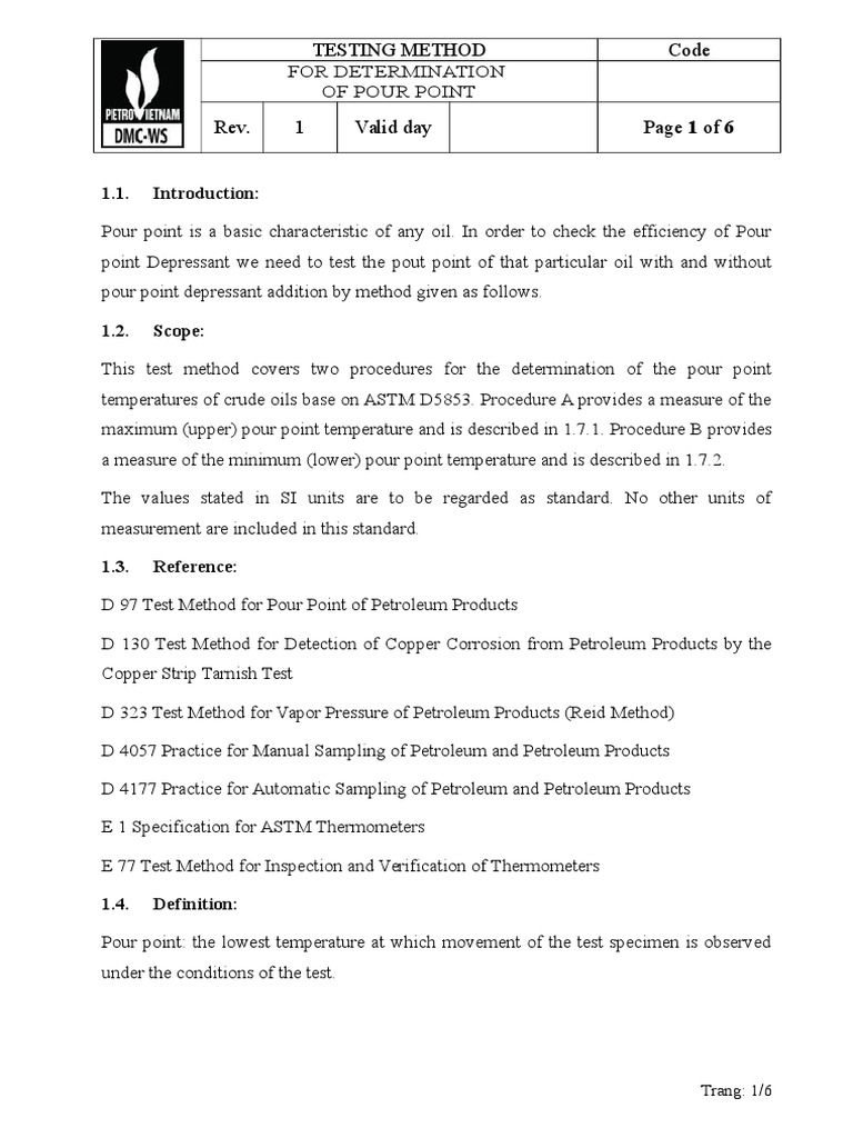 Pour Point Test ASTM D5853 | PDF | Atmospheric Thermodynamics ...