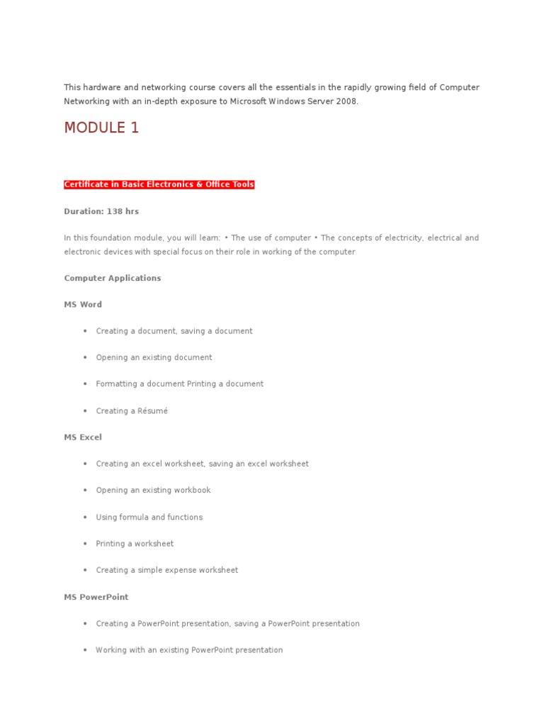 Jetking Hardware Course Contents | PDF | Electronics | Microsoft Windows