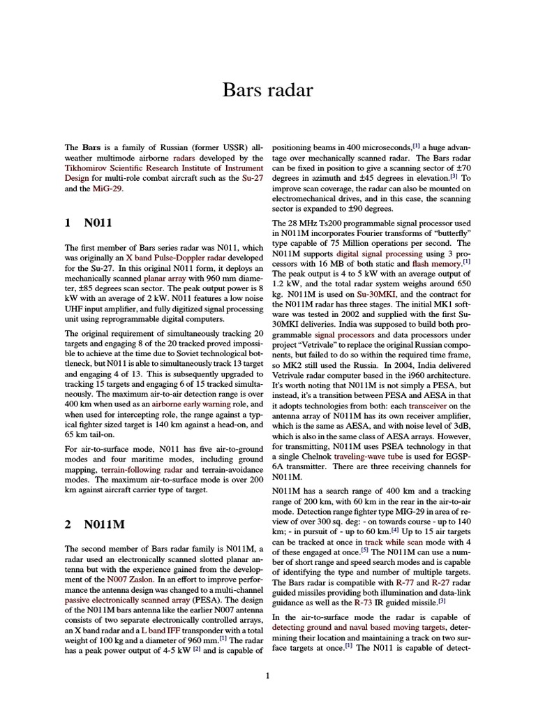 Bars Radar | PDF | Military Technology | Microwave Technology